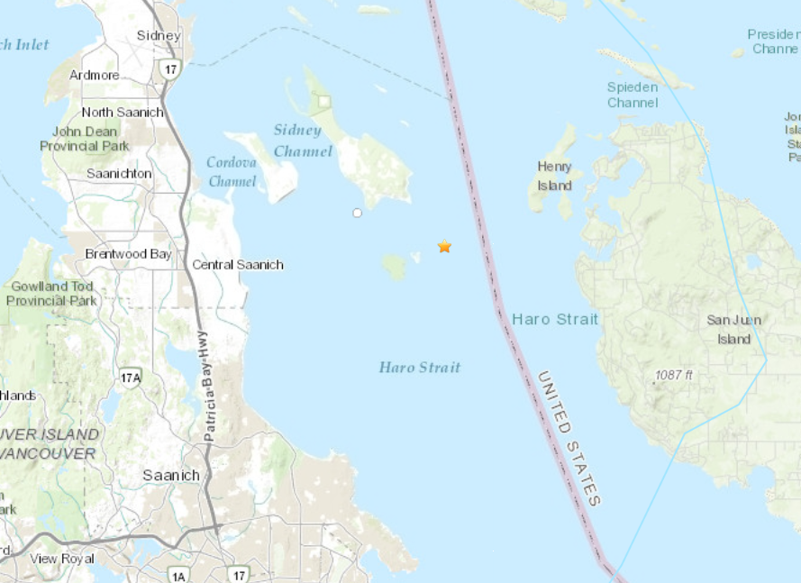 UPDATE: 3.8 magnitude earthquake strikes early Thursday in the Haro Strait